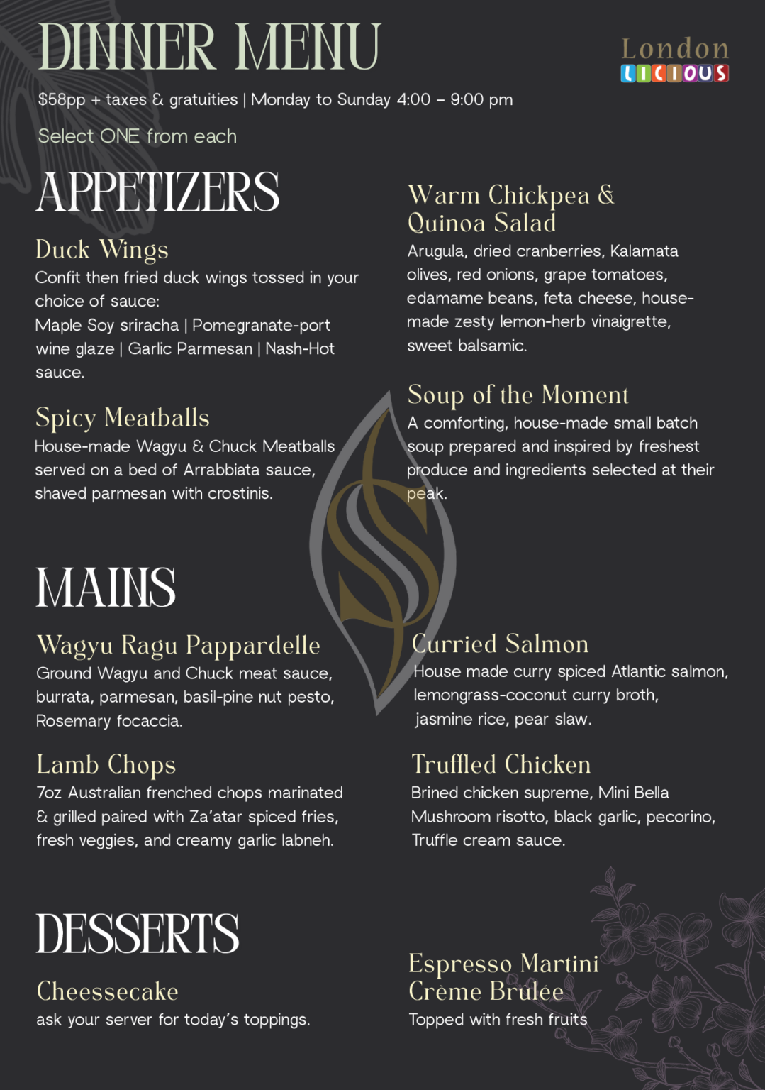 London Licious Menu