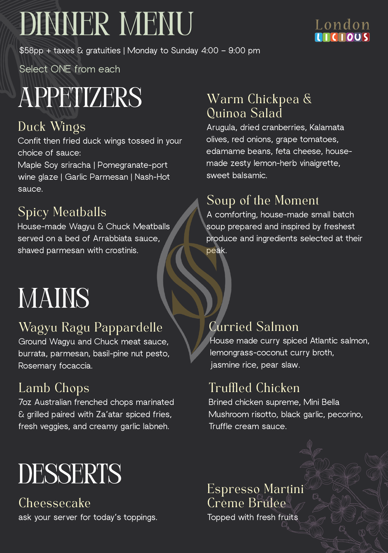 London Licious Menu